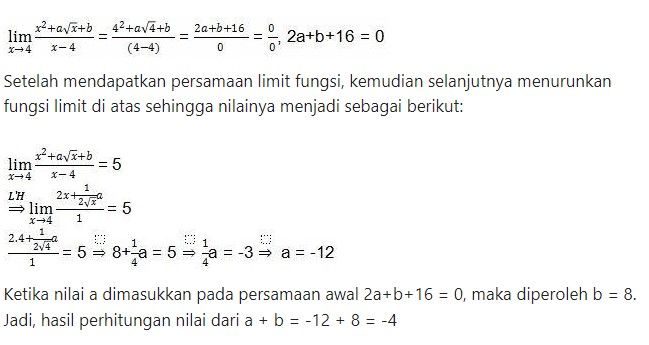 Contoh Soal Limit Fungsi Aljabar beserta Penjelasan Jawabannya - Semua ...
