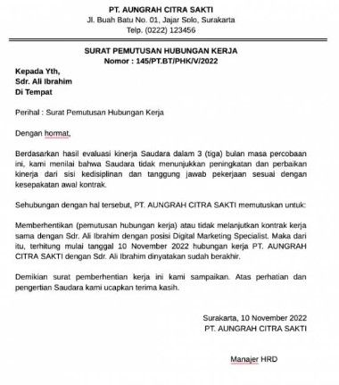 9 Contoh Surat PHK beserta Penjelasannya, Cek Selengkapnya! - Halaman 4 ...