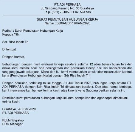 9 Contoh Surat PHK beserta Penjelasannya, Cek Selengkapnya! - Halaman 4 ...