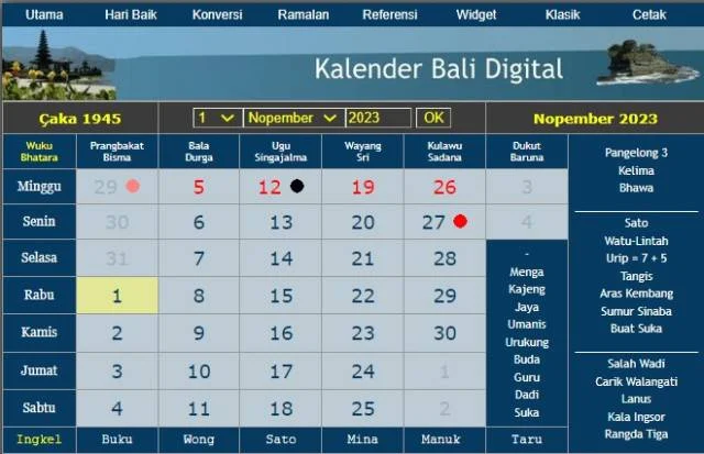 Kalender Bali Bulan November 2023, Lengkap dengan Daftar Rerainan ...