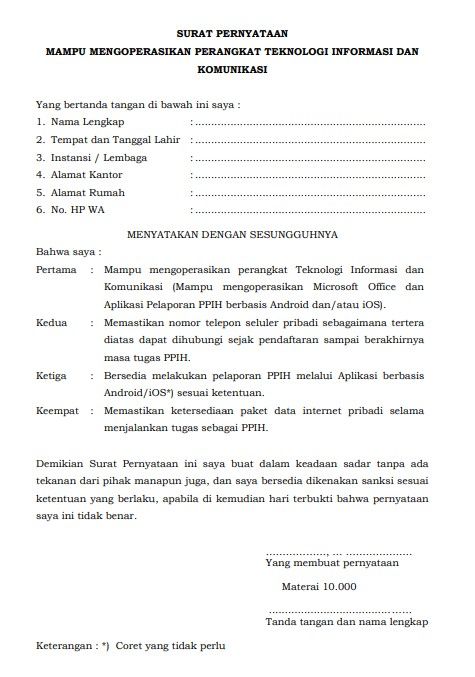 Contoh Surat Pernyataan Kemampuan TIK Untuk Seleksi Petugas Haji ... Contoh Surat Pernyataan Kemampuan TIK Untuk Seleksi Petugas Haji ...
