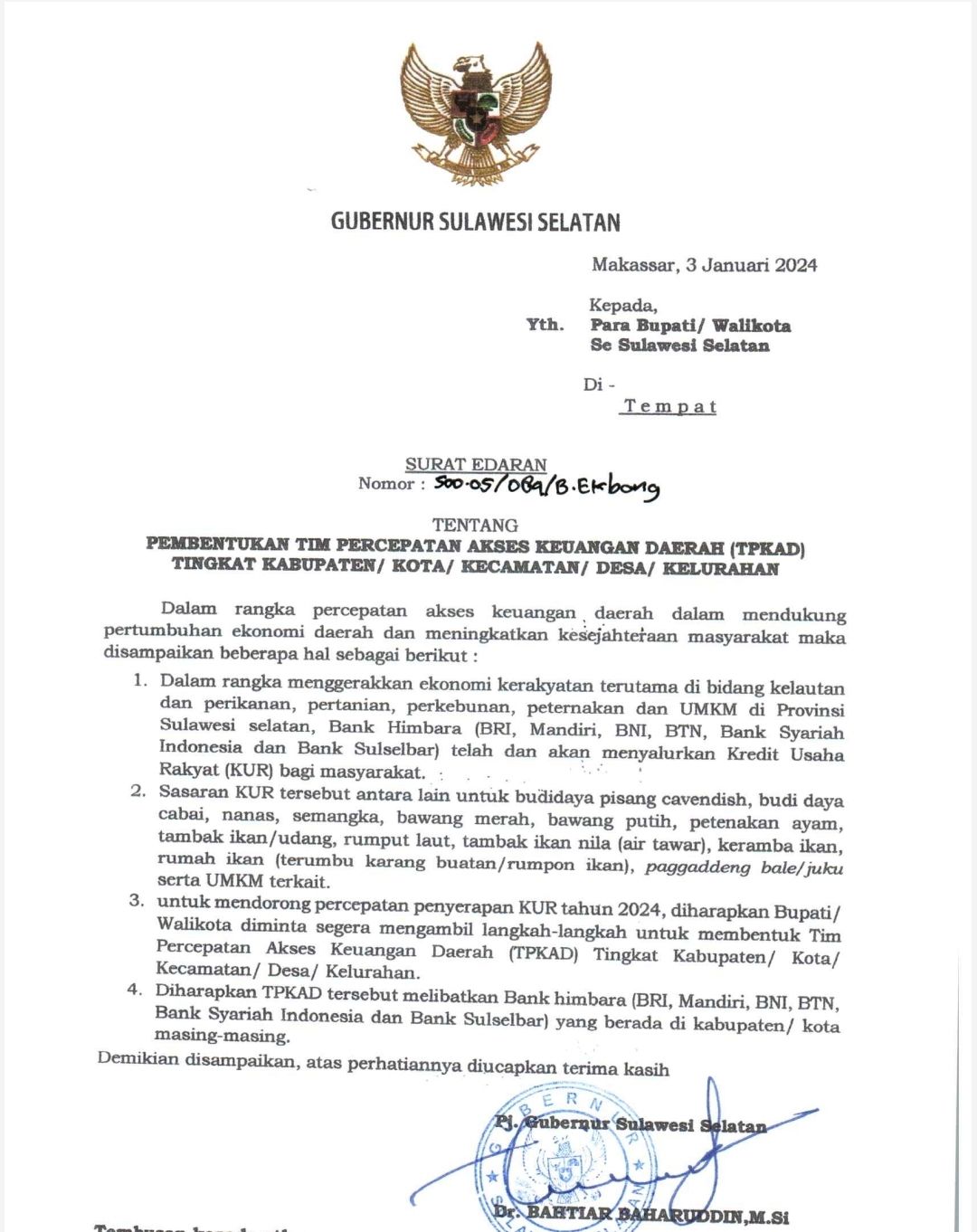 Bahtiar Baharuddin Keluarkan Surat Edaran Pembentukan TPAKD Tingkat ... Bahtiar Baharuddin Keluarkan Surat Edaran Pembentukan TPAKD Tingkat ...