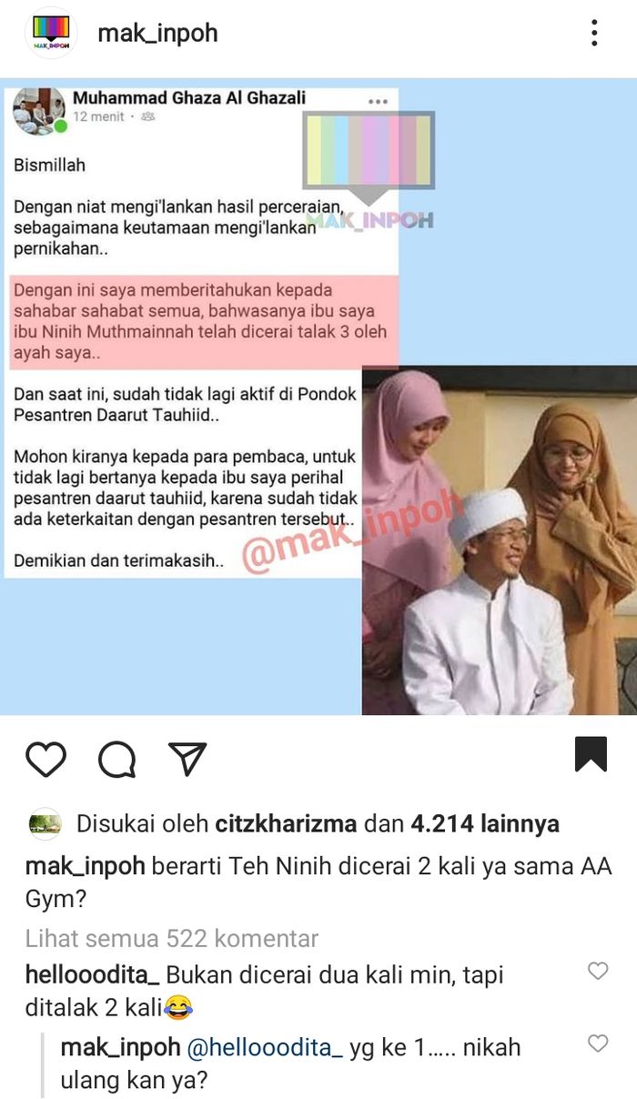 Aa Gym Dikabarkan Ceraikan Teh Ninih dan Jatuhi Talak 3 Aa Gym Dikabarkan Ceraikan Teh Ninih dan Jatuhi Talak 3